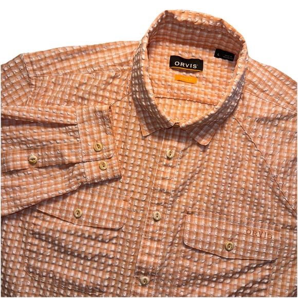 Orvis | Shirts | Orvis Mens Active Fit Puckered Seersucker Orange White ...